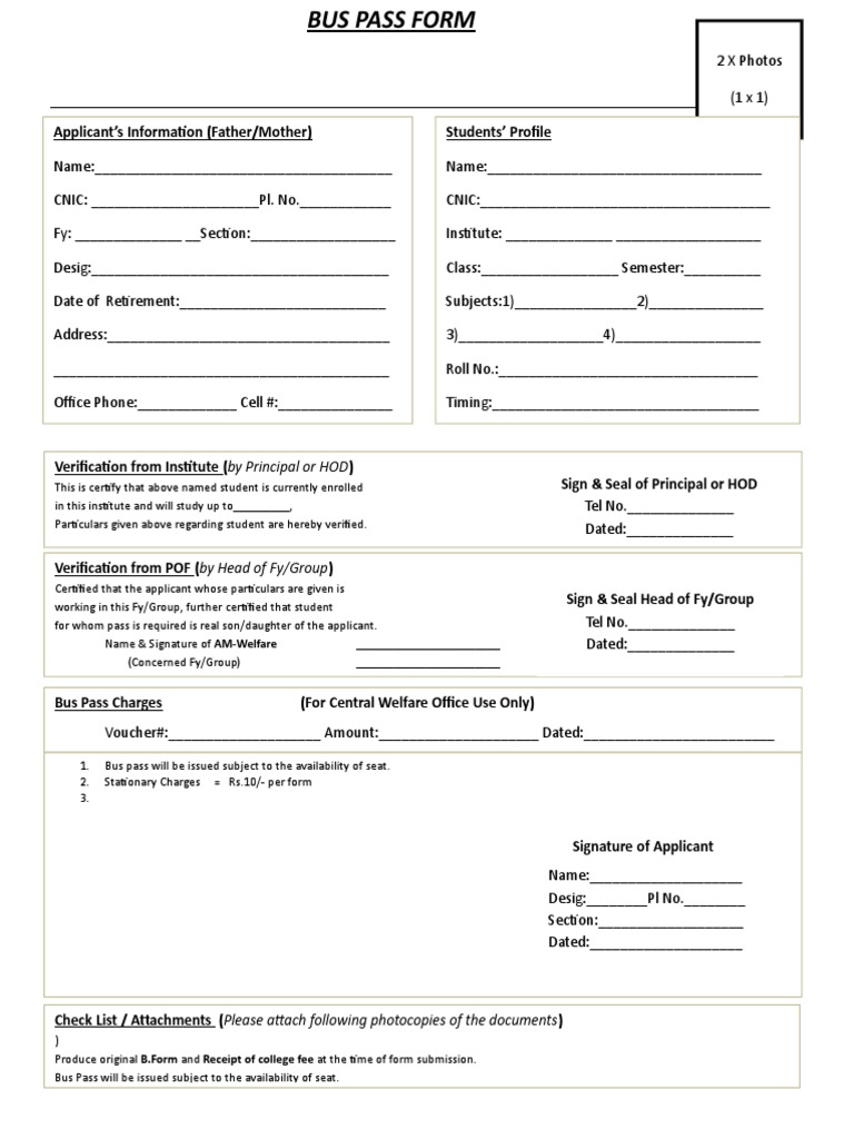 Bus Pass Application Form Template | PDF | Government | Business