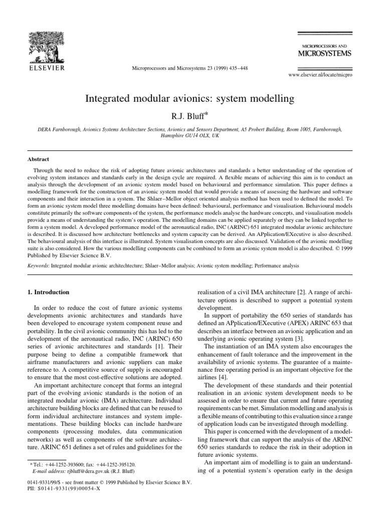 Integrated Modular Avionics: System Modelling: R.J. Bluff | PDF