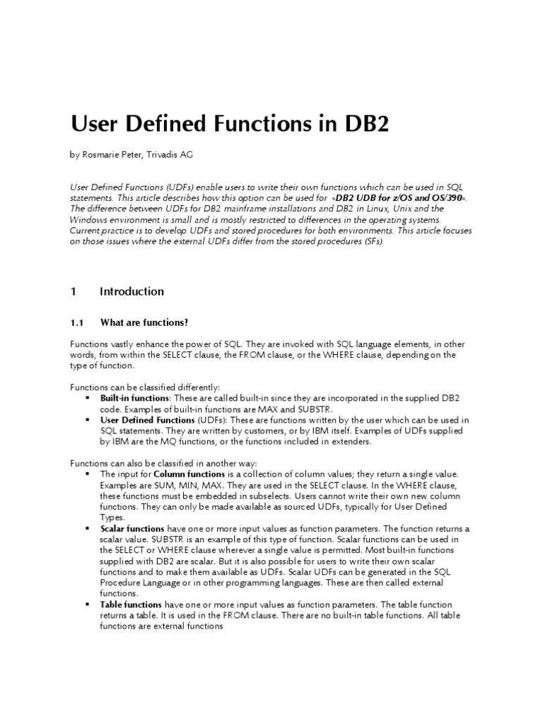 User Defined Functions in DB2 | PDF | Subroutine | Databases