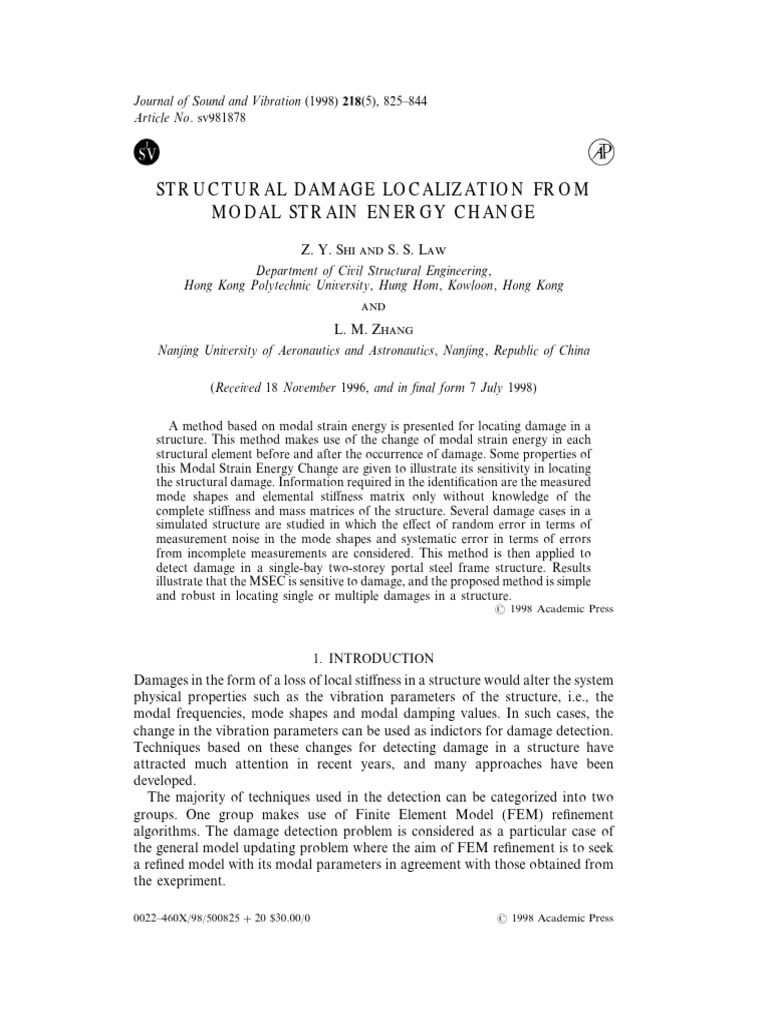 Locating Structural Damage through Changes in Modal Strain Energy | PDF ...