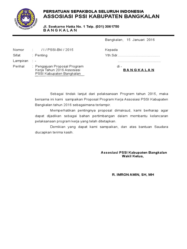 Surat Kop Pssi 2016 | PDF