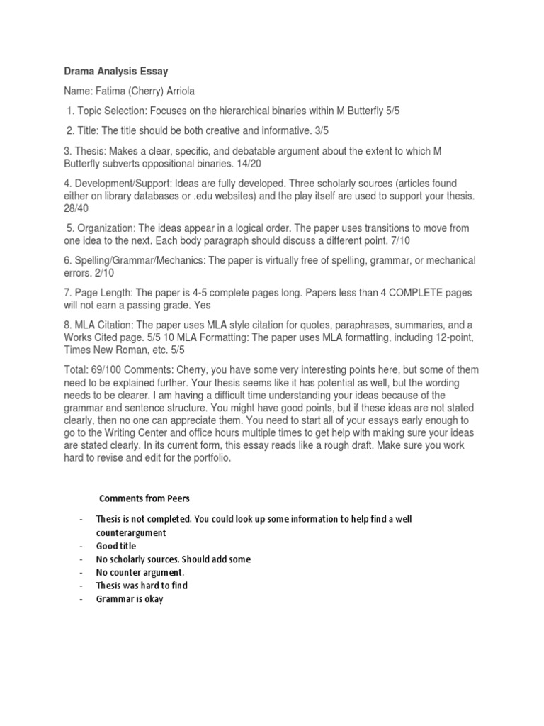 Comments For Drama Analysis Essay | PDF