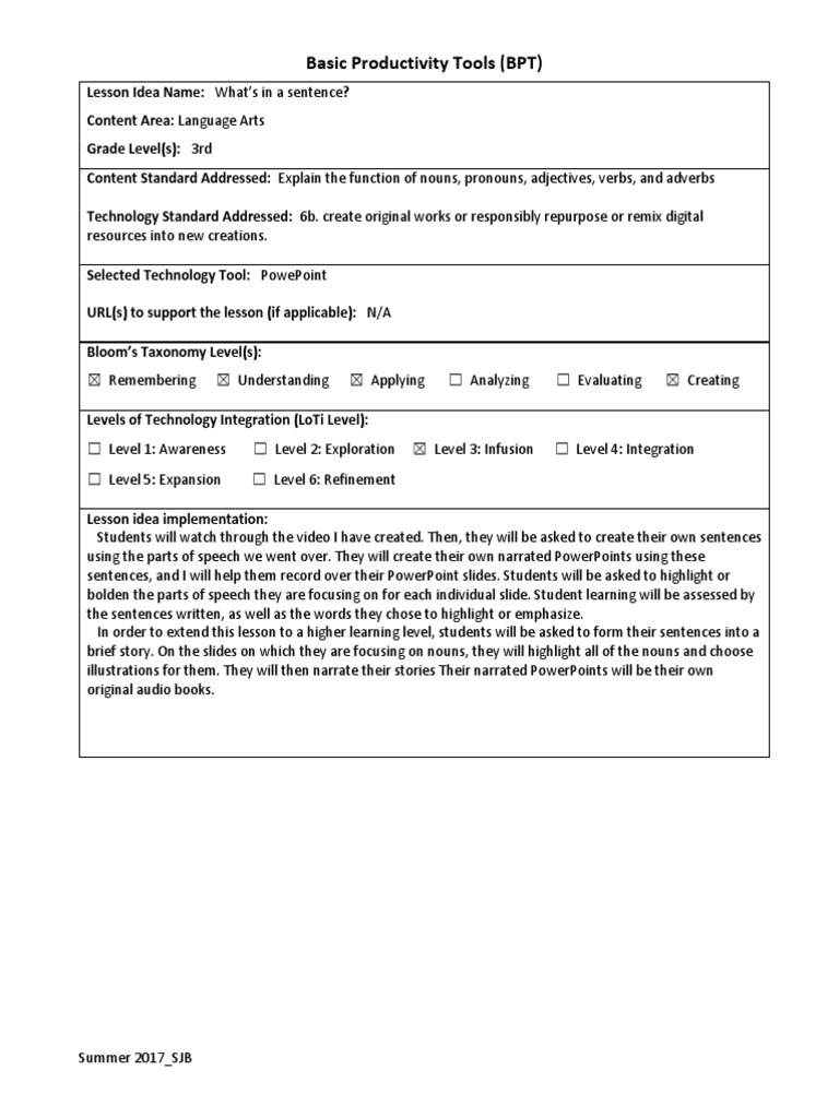 03 Basic Procutvity Tools Lesson Idea Template 2017 | PDF