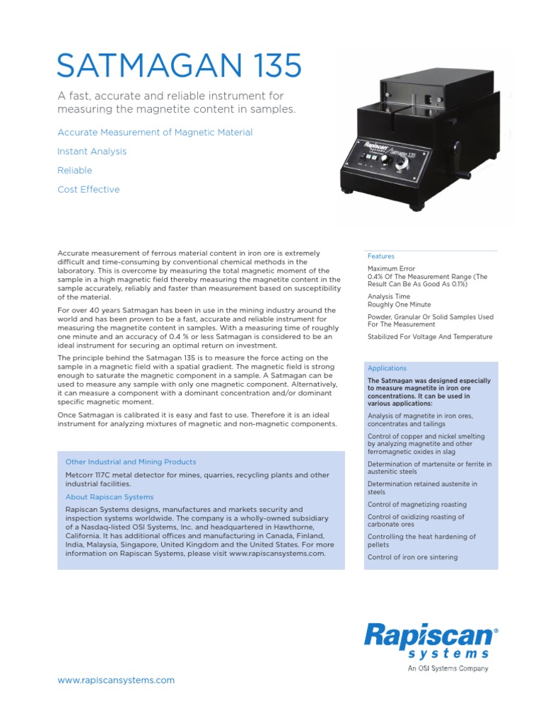 Satmagan 135: Accurate Magnetite Analysis | PDF | Iron Ore | Measuring ...