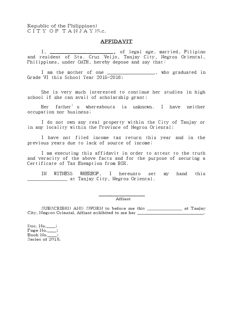 Affidavit For Tax Exemption Pdf