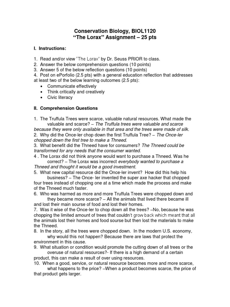 The Lorax Assignment | PDF | Resource | Natural Environment