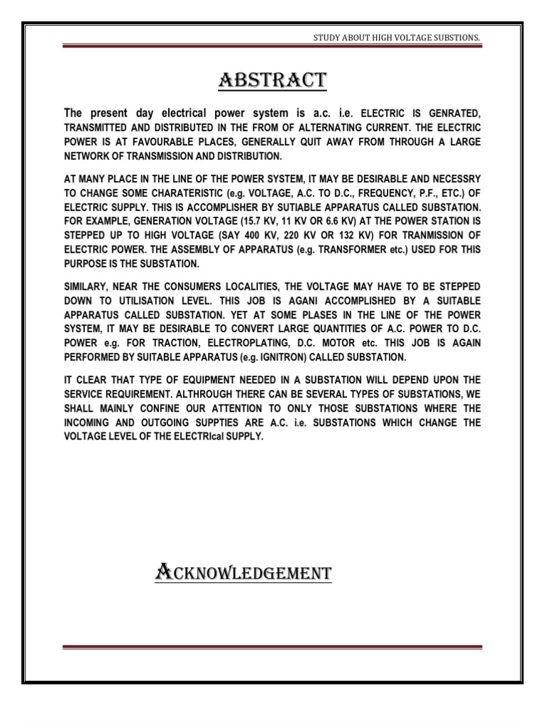 Abstract | Electrical Substation | Alternating Current