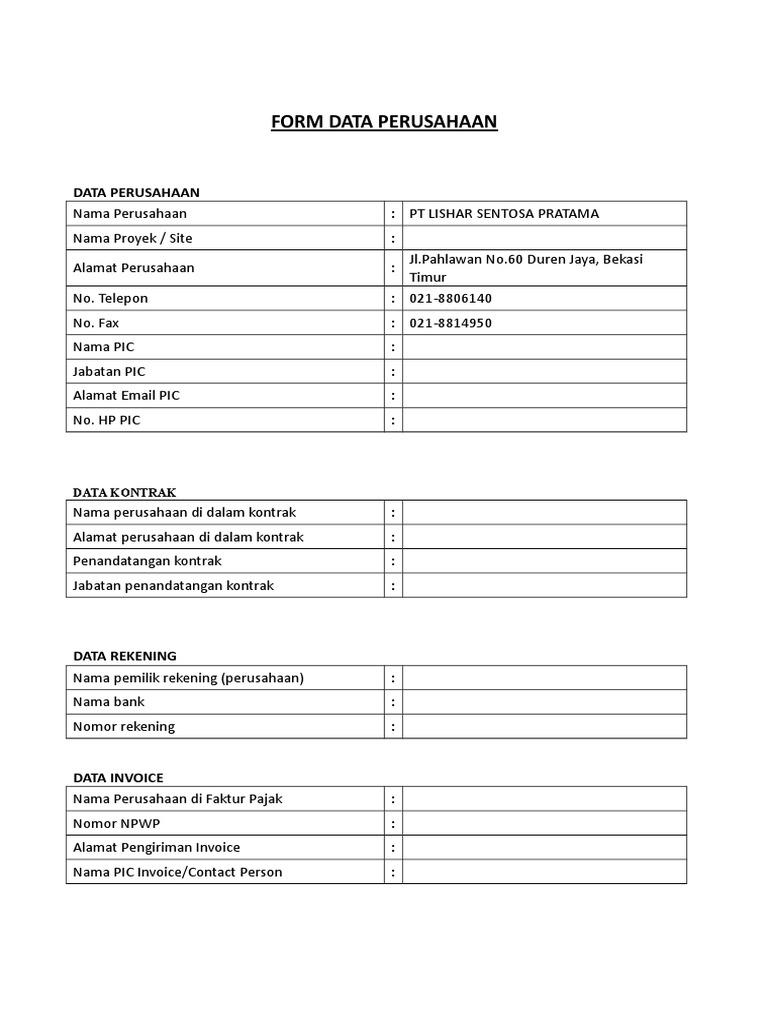Form Data Perusahaan | PDF