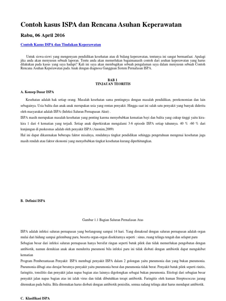 Contoh Kasus ISPA Dan Rencana Asuhan Keperawatan | PDF | Pengembangan Diri | Kesehatan Holistik