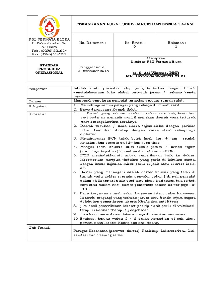 Prosedur Penanganan Luka Tusuk di RSU | PDF