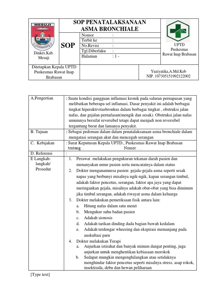 SOP Asma Bronchiale | PDF