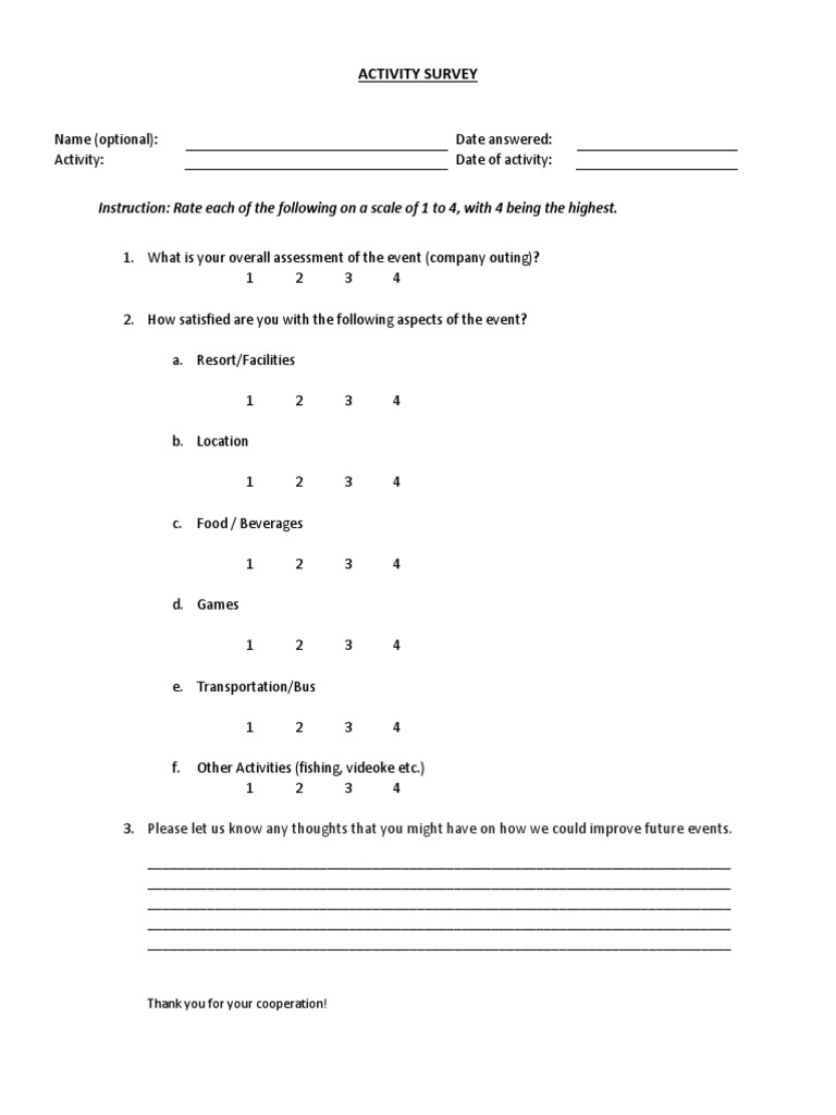 Activity Survey - Summer Outing | PDF