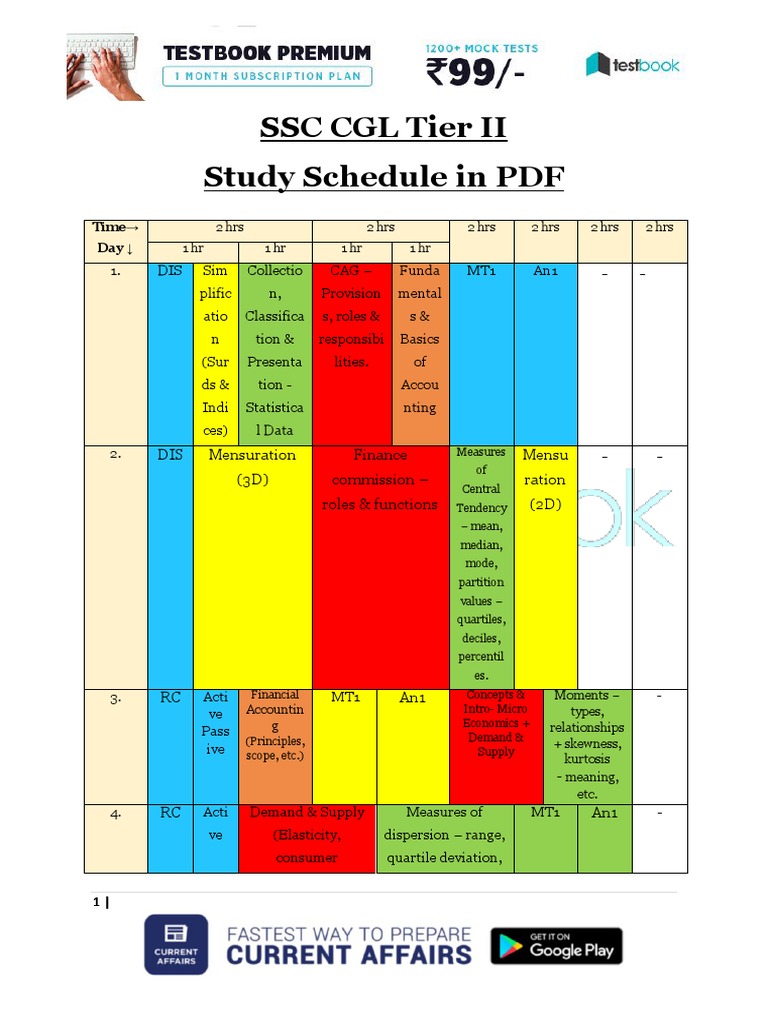SSC CGL Tier II Study Schedule PDF | PDF | Correlation And Dependence ...