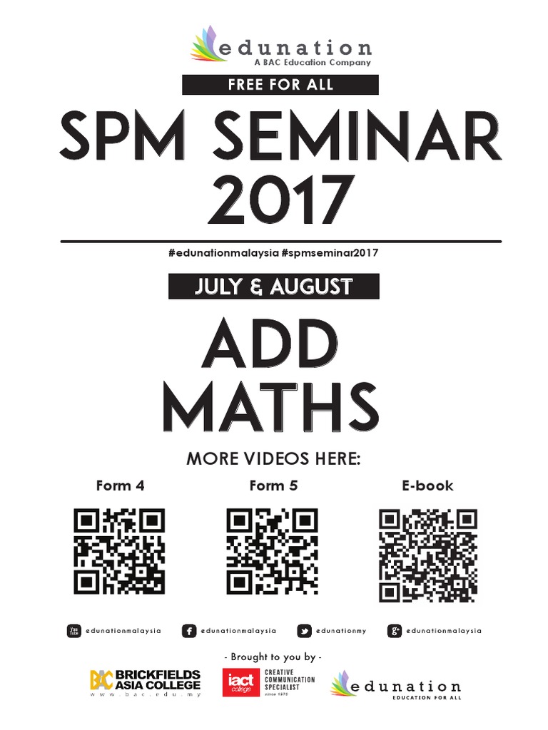 Additional Mathematics SPM Seminar 2017 | PDF | Quadratic Equation ...