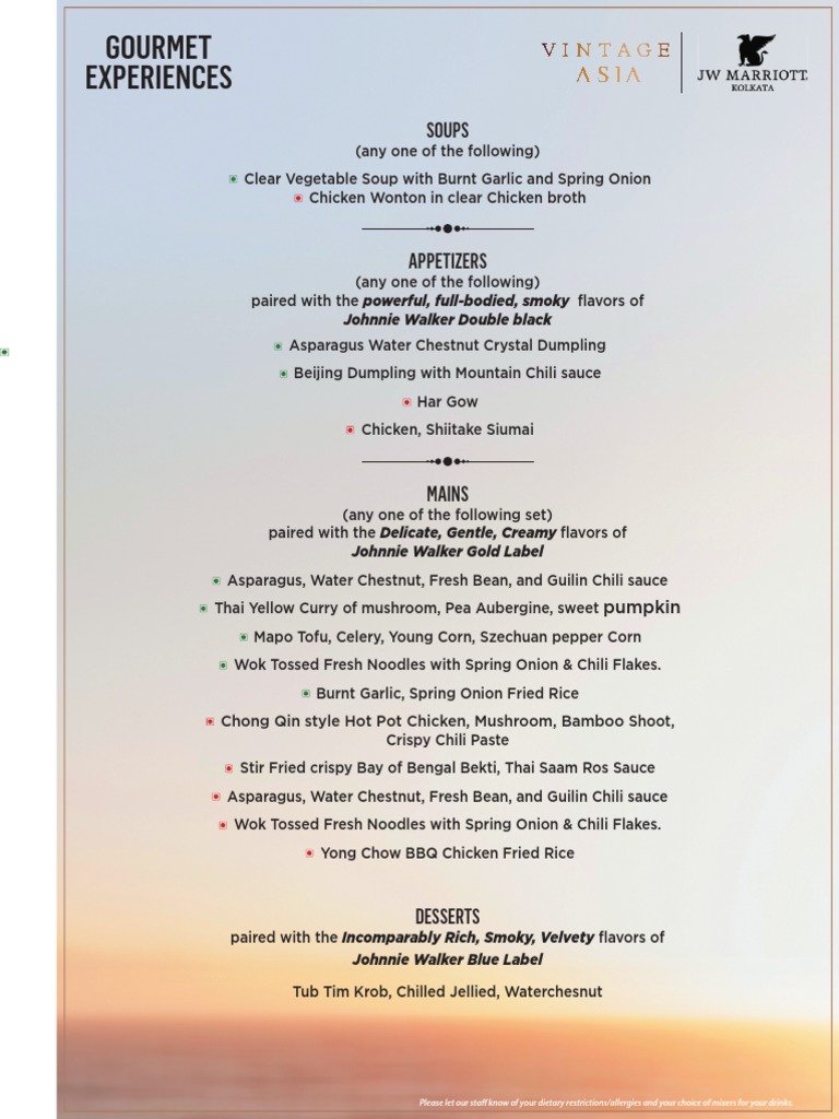 (TRI01344) JW Menu For JW Marriott - A5 (Kolkata) | PDF