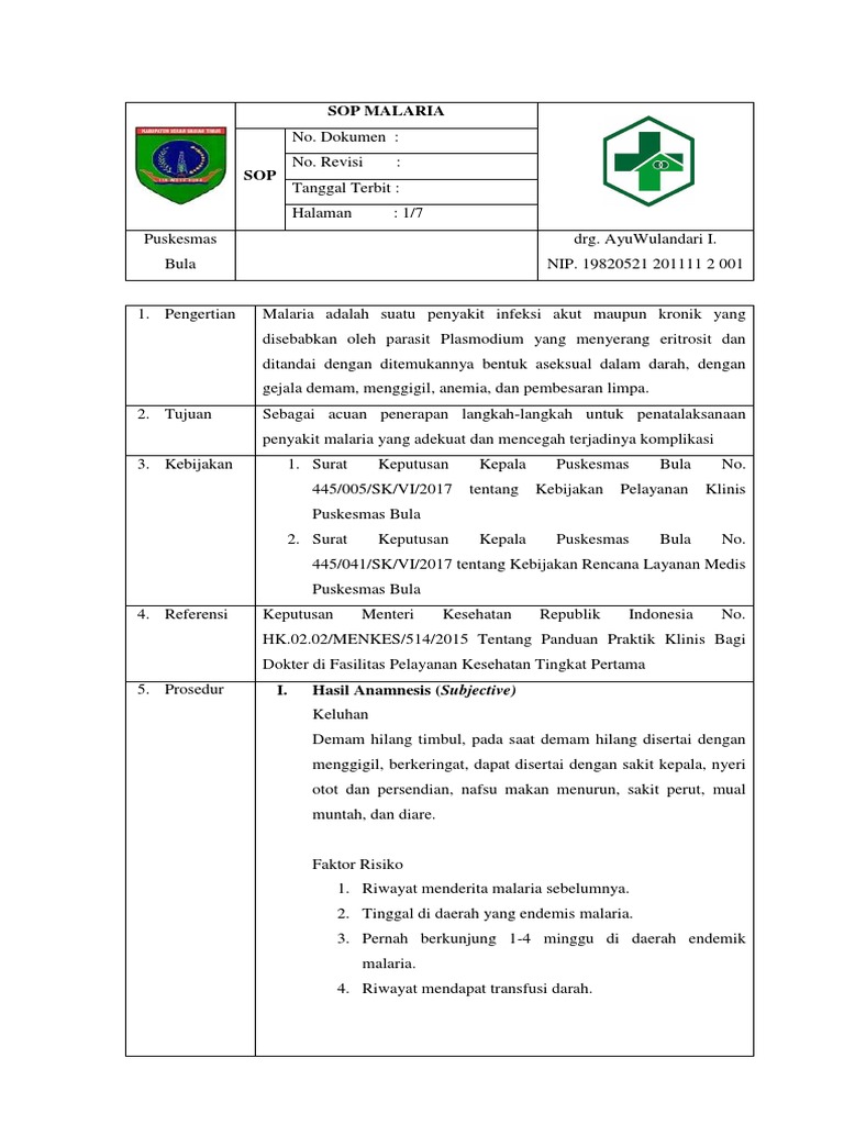 Sop Malaria | PDF