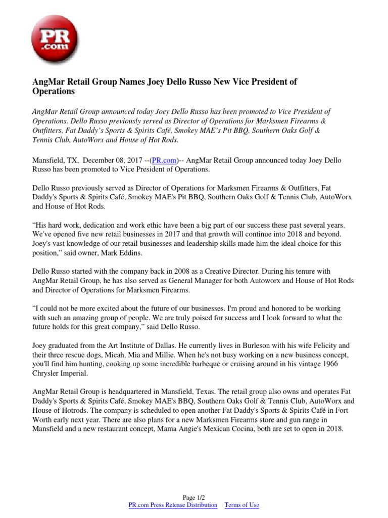 AngMar Retail Group Names Joey Dello Russo New Vice President of ...