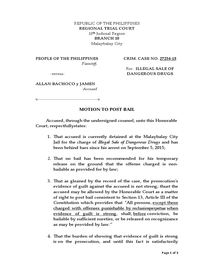 Motion To Post Bail | PDF | Bail | Public Sphere