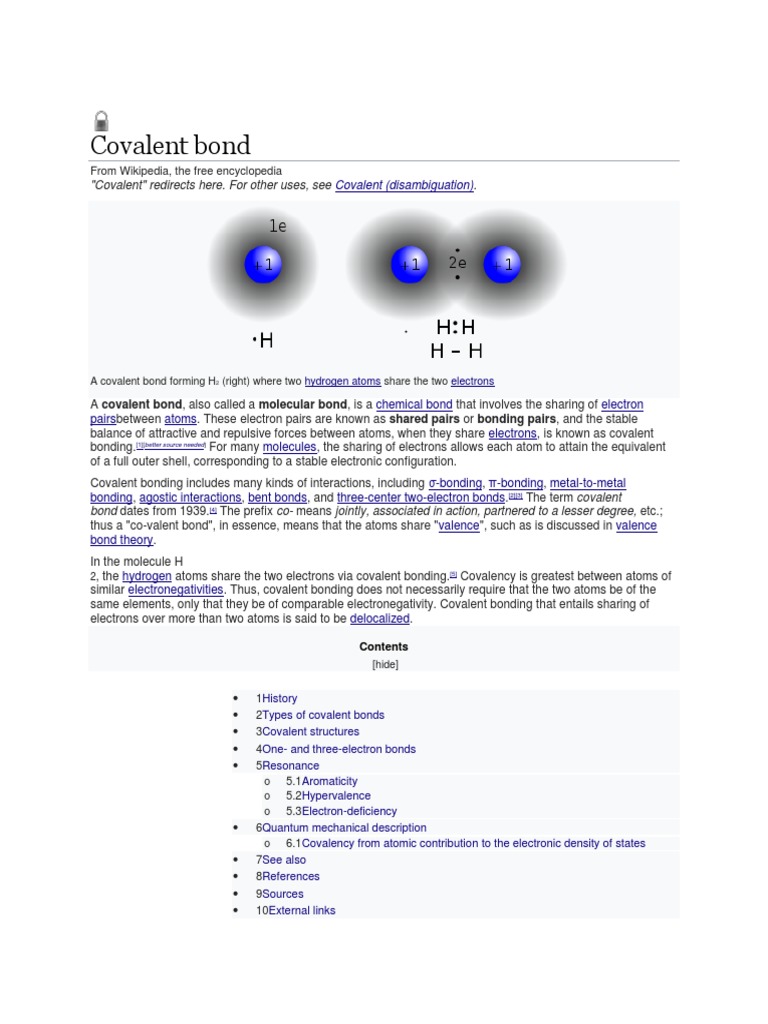 Covalent Bond: "Covalent" Redirects Here. For Other Uses, See | PDF ...