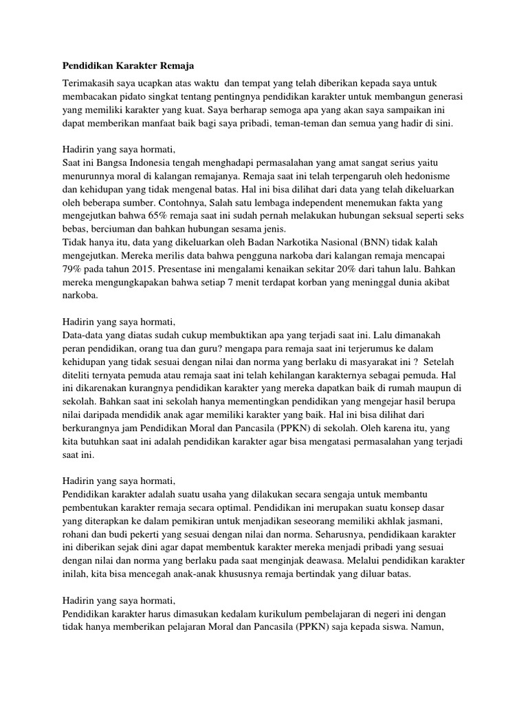 Pendidikasn Karakter Remaja | PDF | Kesehatan Holistik