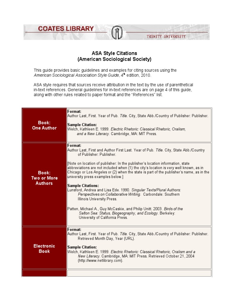 ASA Citation Style Guide and Examples | PDF | Citation | Writing