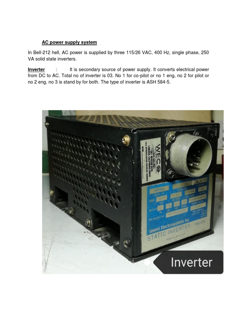 Dual Bus AC Power Supply System for Bell-212 Helicopter Utilizing Three ...