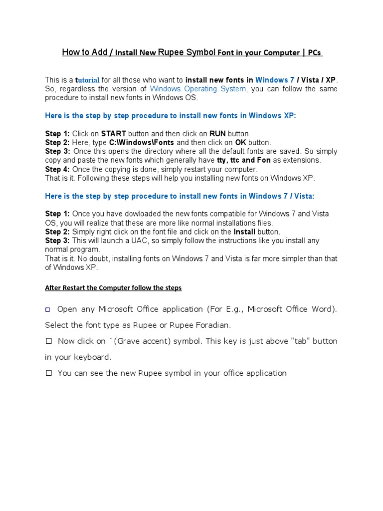 Install Rupee Symbol Font on Windows | PDF