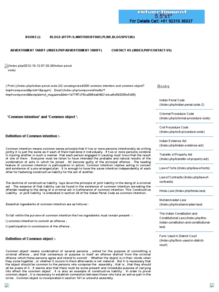 Common Intention' and Common Object - PDF | PDF | Crime & Violence | Crime Thriller