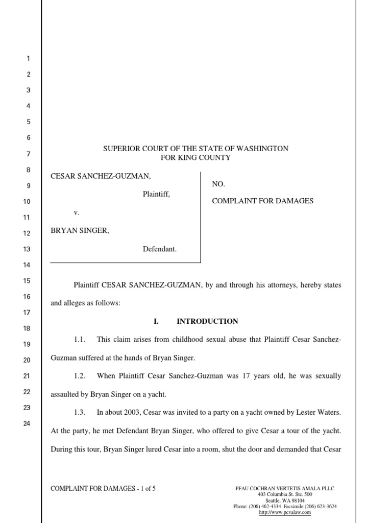 Cesar Sanchez-Guzman VS. Bryan Singer | PDF | Intentional Infliction Of ...