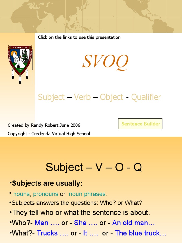 Subject Verb Object Qualifier: Click On The Links To Use This ...