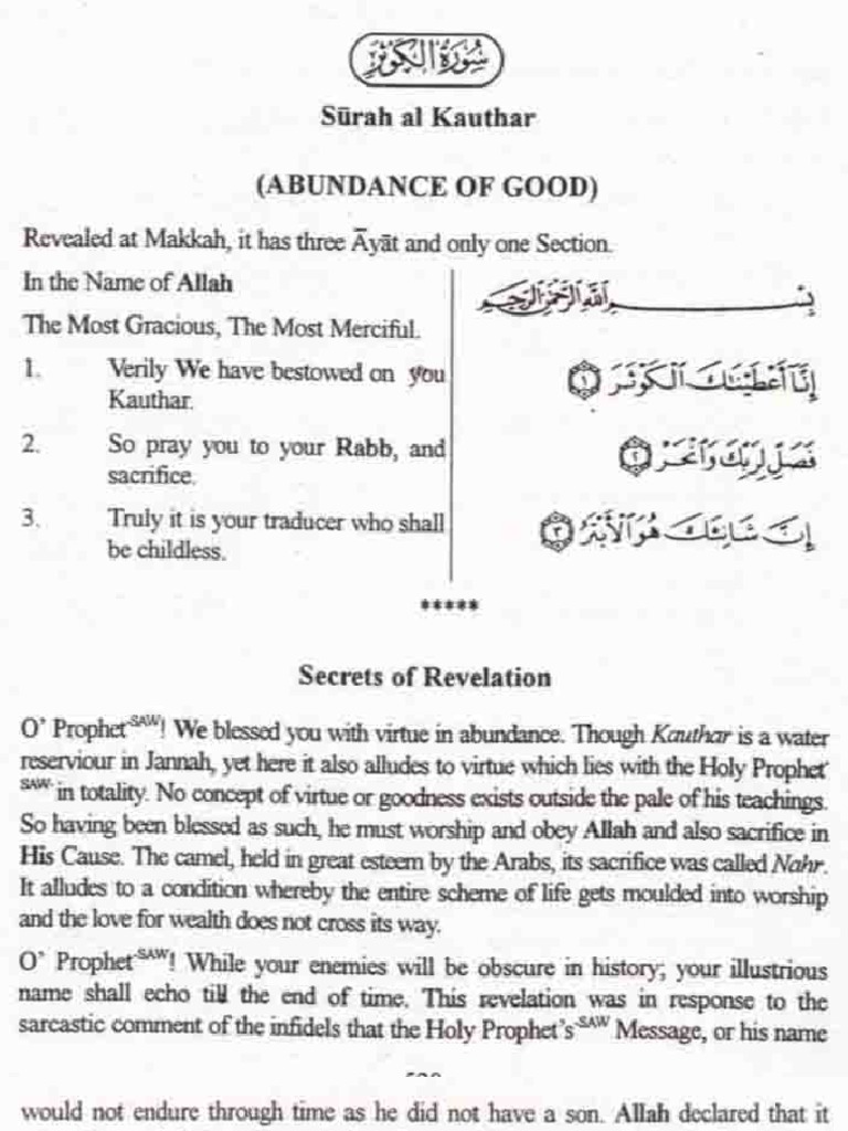 Surah Al Kausar With English Translation