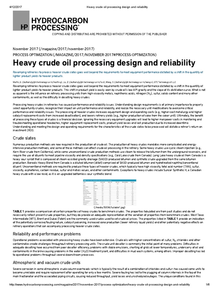 Heavy Crude Oil Processing Design and Reliability PDF | PDF | Petroleum ...