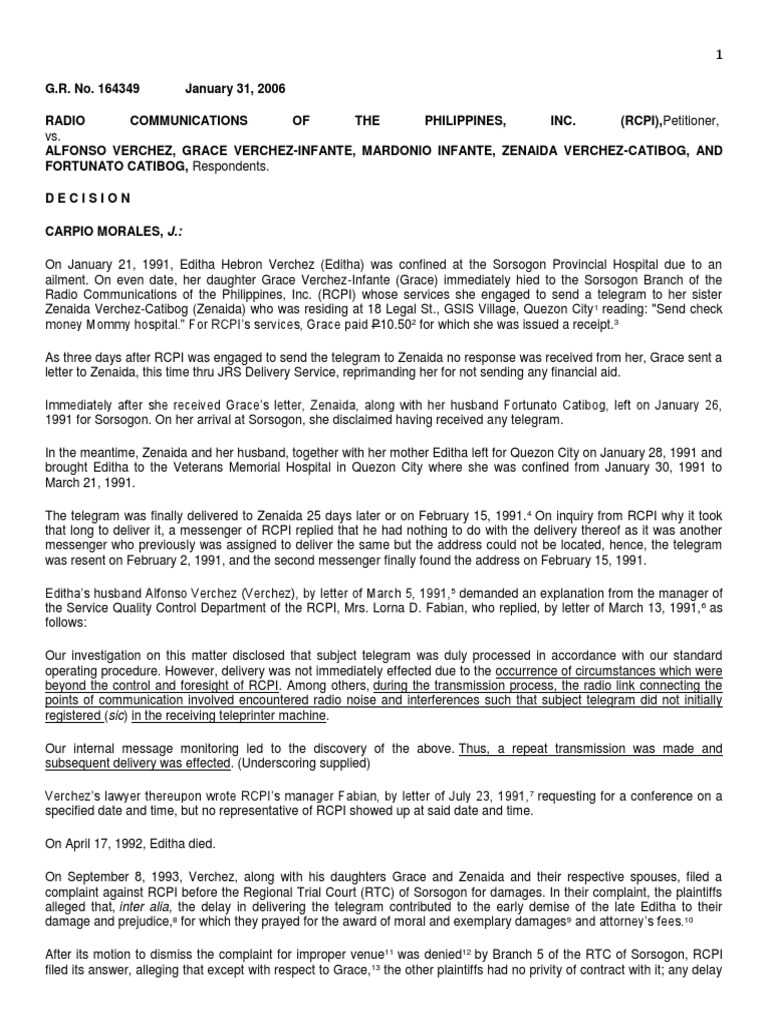 RCPI Liability for Delayed Telegram | PDF | Negligence | Damages