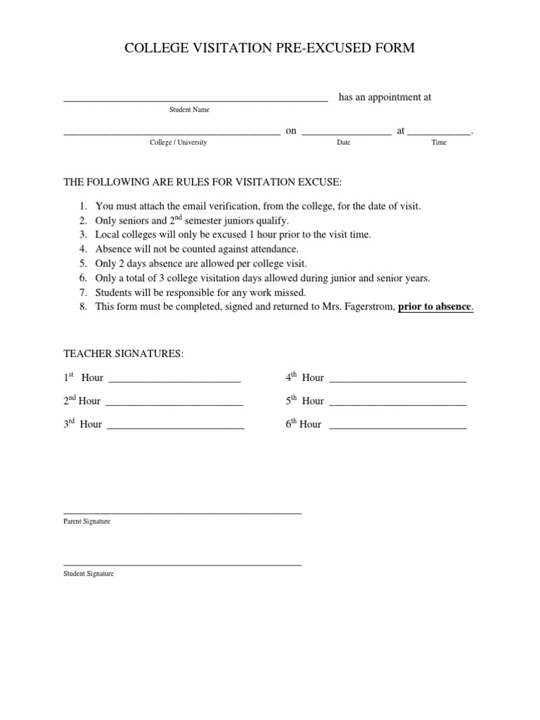 College Visit Forms | Download Free PDF | Students | University And ...
