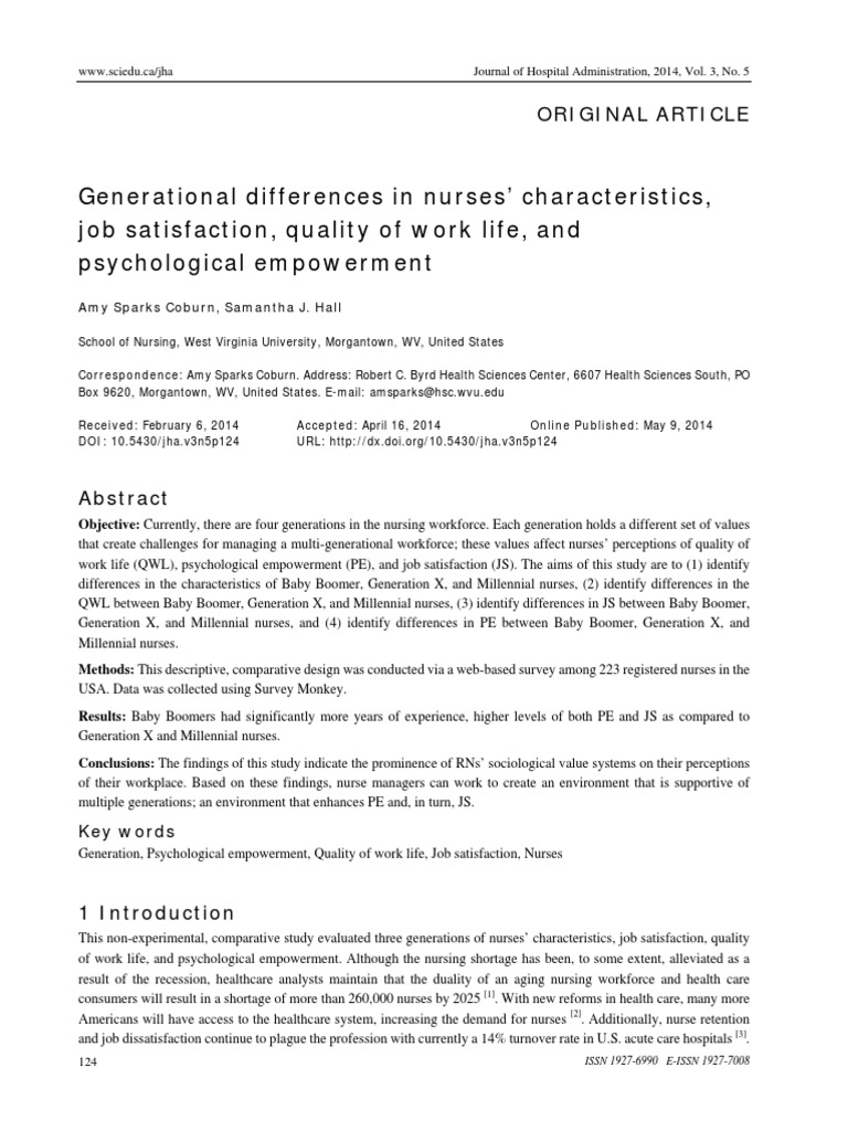 Generational Differences in Nurses' Characteristics, Job Satisfaction ...