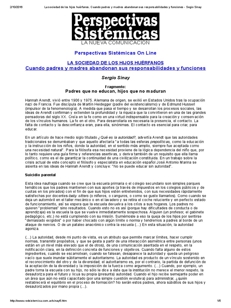 La Sociedad de Los Hijos Huérfanos | PDF | Hannah Arendt | Filosofía