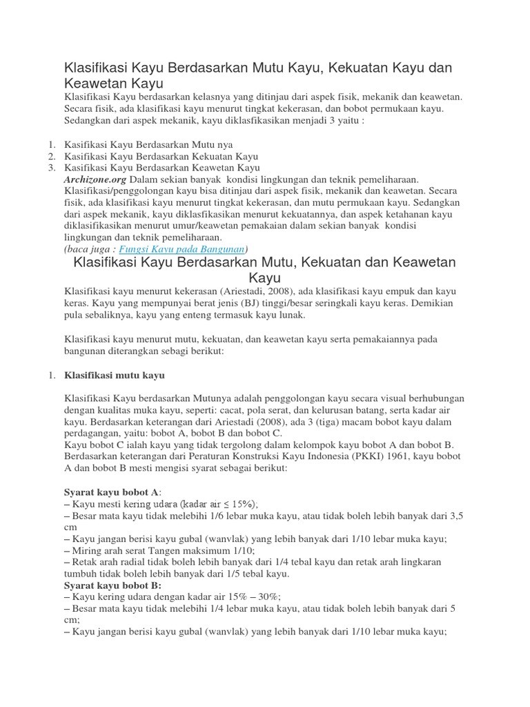 Klasifikasi Kayu Berdasarkan Mutu Kayu | PDF