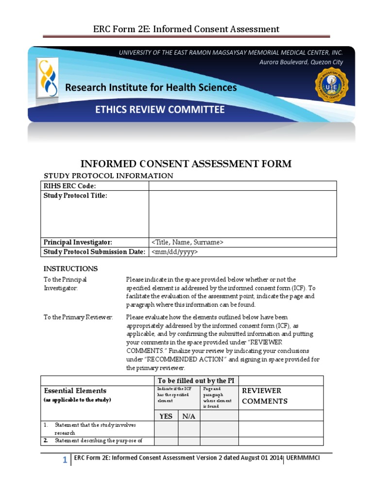 Erc Form 2 e Informed Consent Assessment v2-0 | Download Free PDF ...