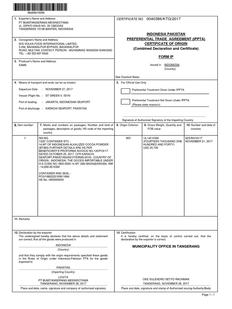 Form Ip | PDF | Indonesia | Trade