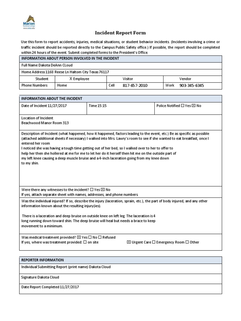 incident report | Wound | Injury | Free 30-day Trial | Scribd