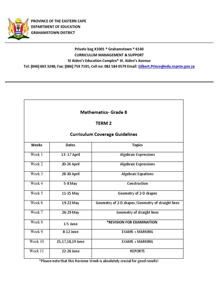 Grade 8 - Teaching Plan Term 2 | PDF