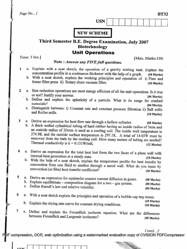 Unit Operations Exam Questions Guide | PDF | Distillation | Heat Transfer