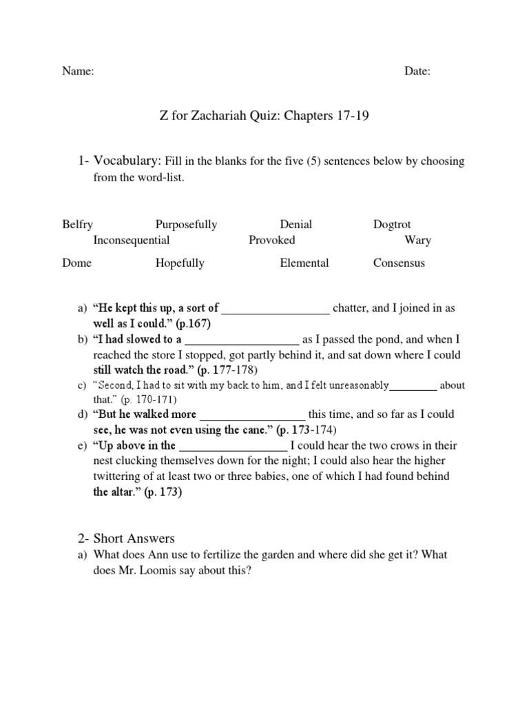 Z for Zachariah: Quiz for Teens | PDF
