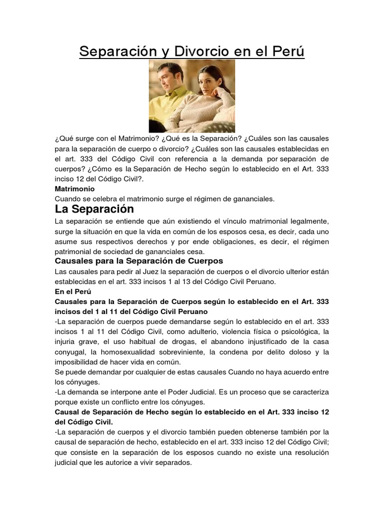 Separación y Divorcio en el Perú | PDF | Divorcio | Propiedad de la ...