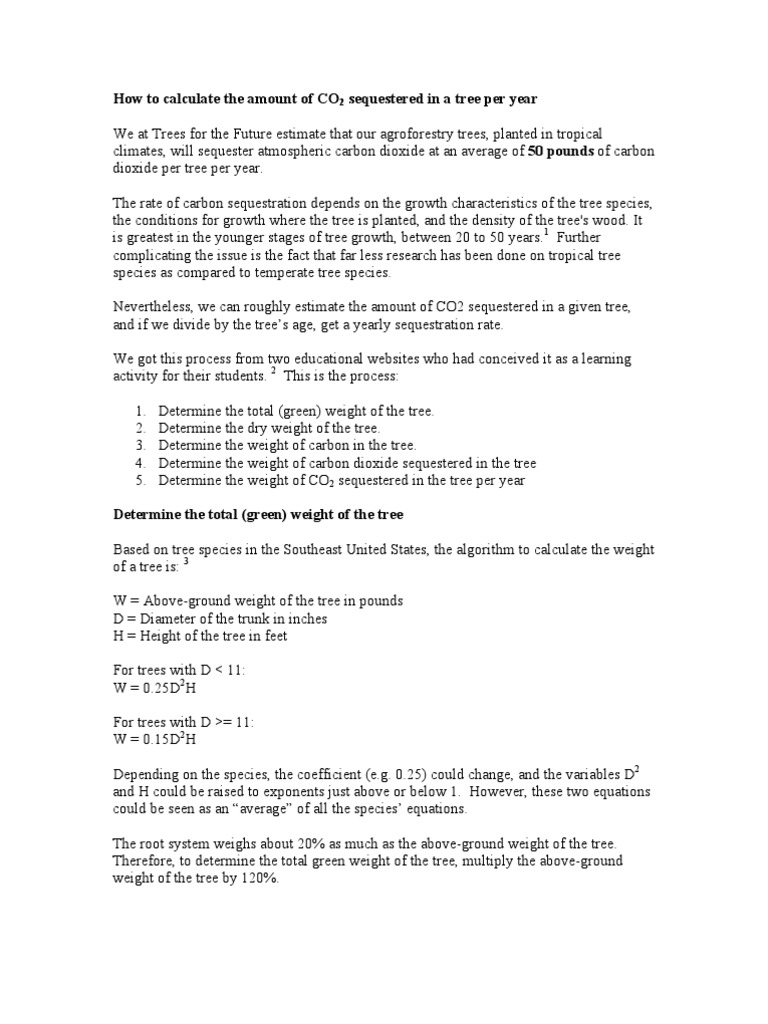 Calculating Co2 Sequestration By Trees Pdf Carbon Sequestration Trees