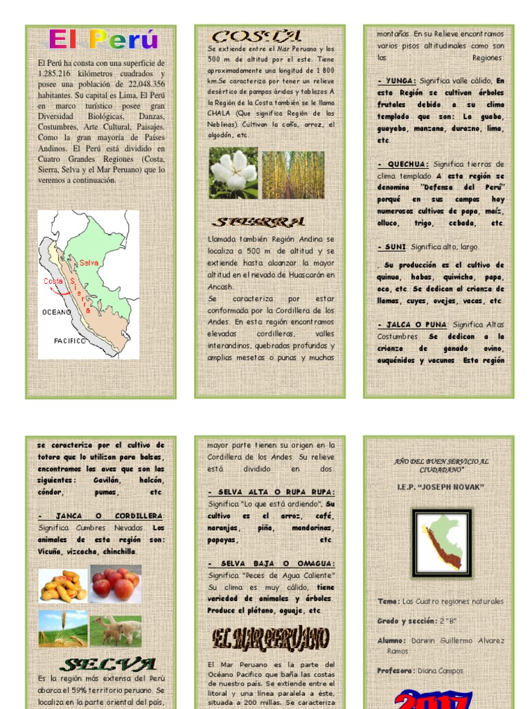Triptico Las Cuatro Regiones Del Peru | Andes | Perú