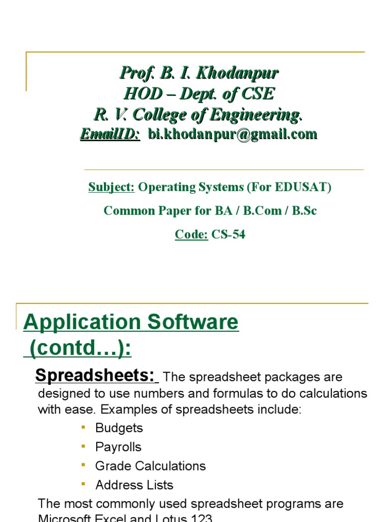 Prof. B. I. Khodanpur HOD - Dept. of CSE R. V. College of Engineering | PDF | Operating System ...
