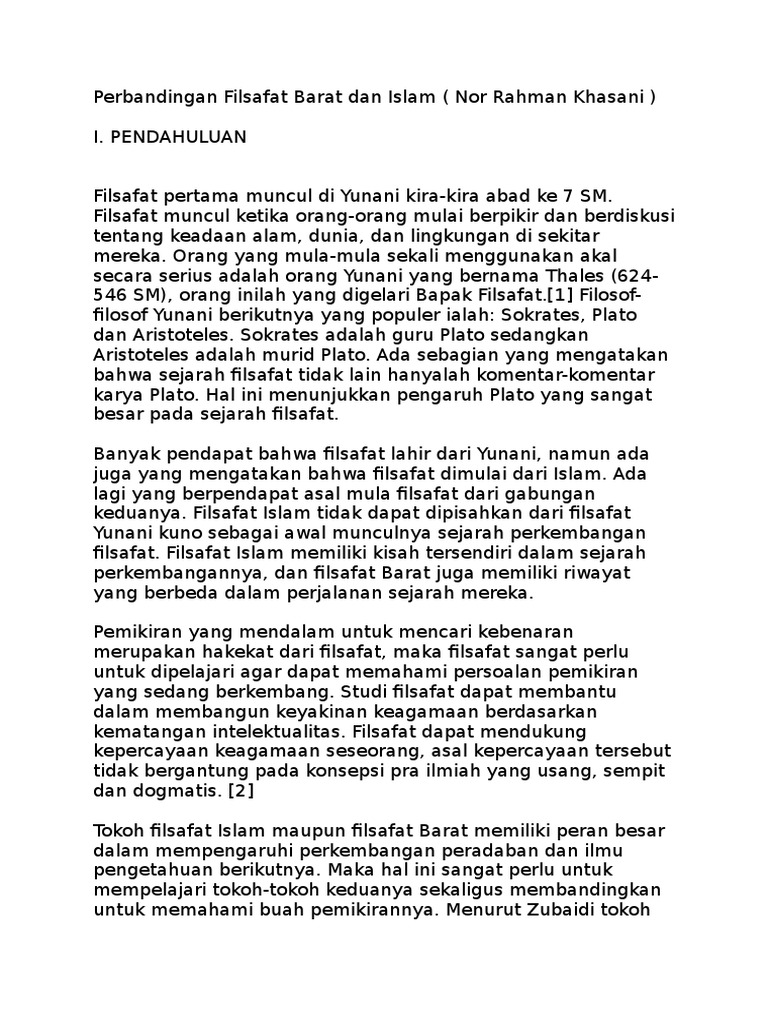 Perbandingan Filsafat Barat Dan Islam | PDF