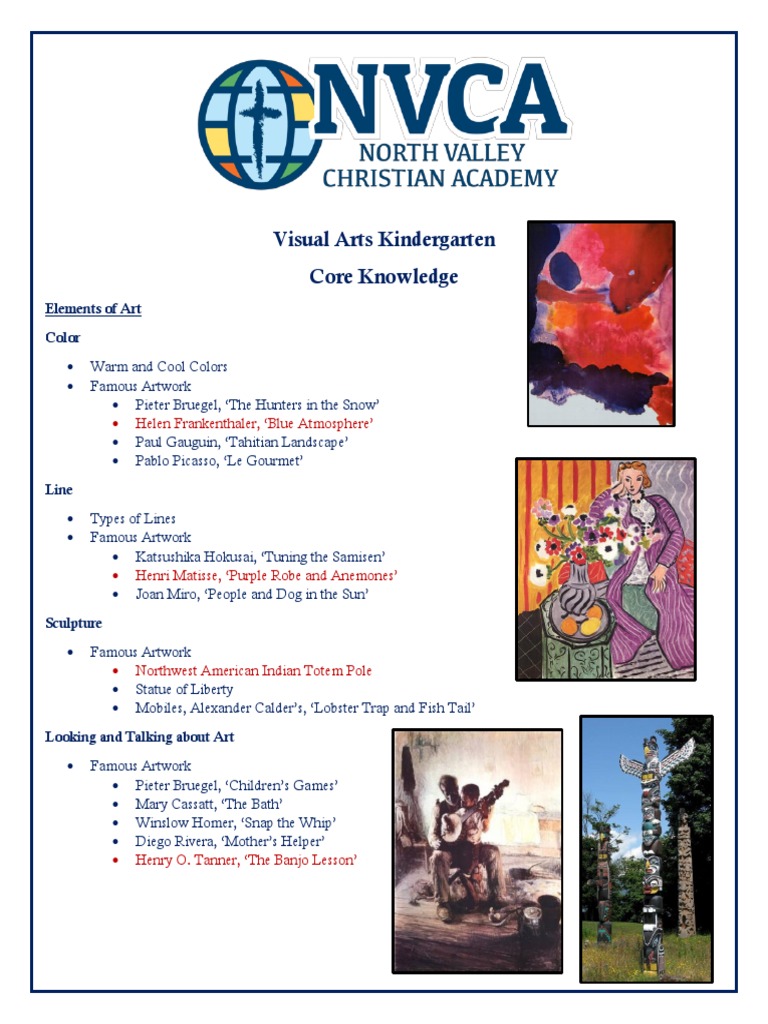 Visual Arts Kindergarten Core Knowledge | PDF
