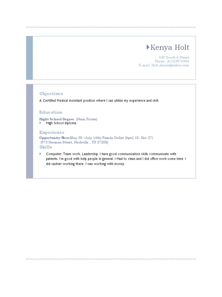Kenya Holt: Objectives | PDF